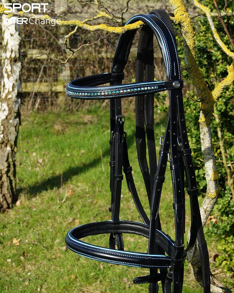 Black and Atlantic Blue Full Size Leather Bridle