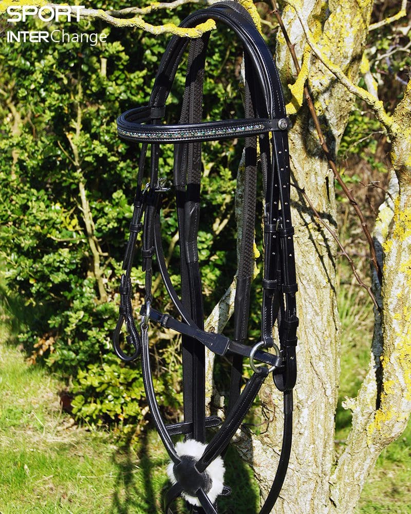 Pink Equine Full Size Black Grackle Bridle & matching piping