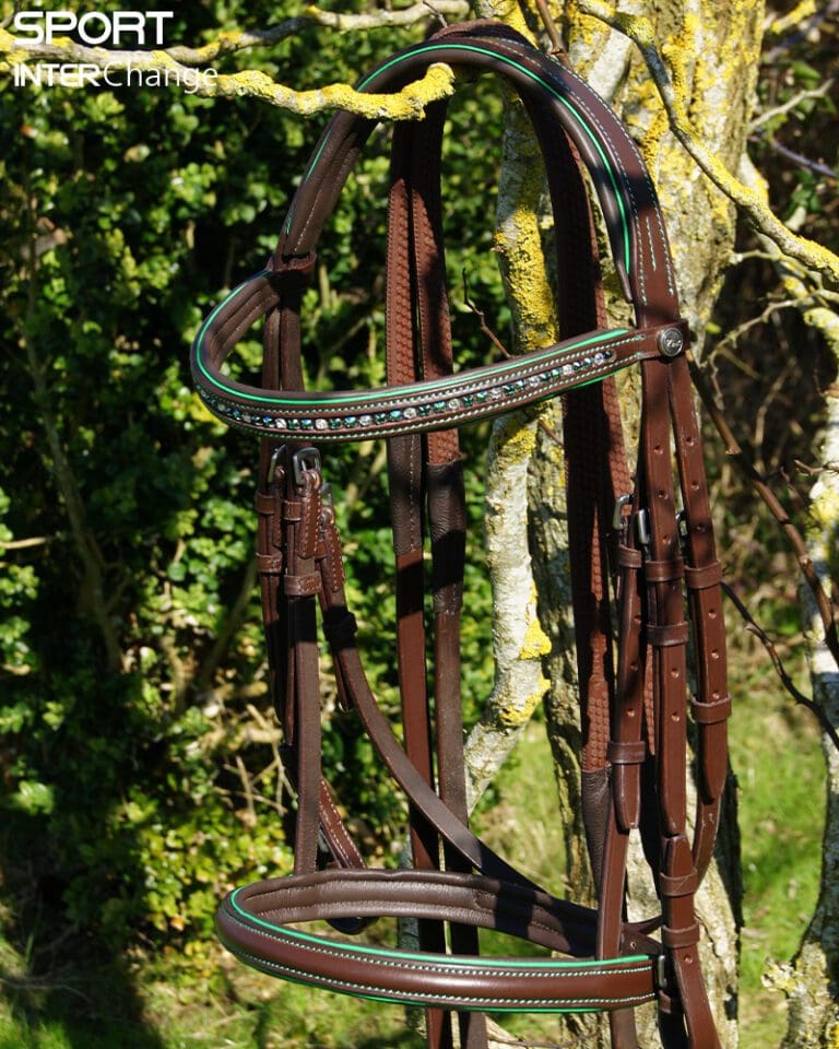 Brown Leather Plain Full Size bridle with Baby Pink piping