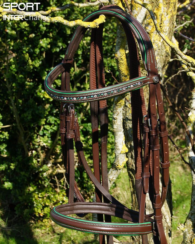 Pink Equine Brown Leather full Size bridle without flash