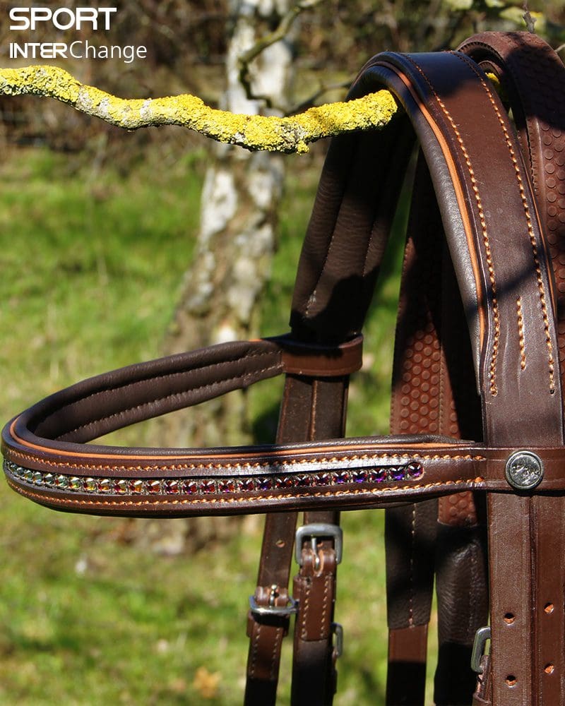 Full Bridle - Brown Leather Crystal English without Flash -Tan piping ...