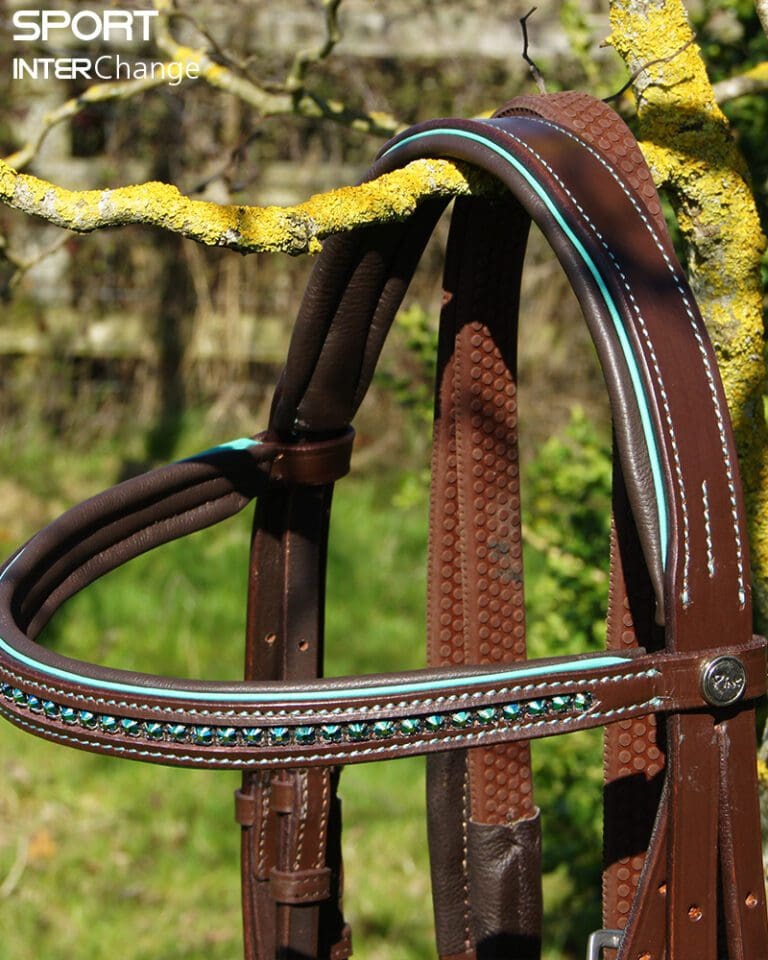 Full Bridle – Brown Leather Crystal English without Flash -Teal piping ...