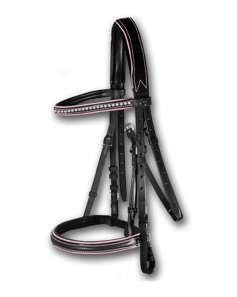 Black and Baby Pink Full Size Leather Bridle