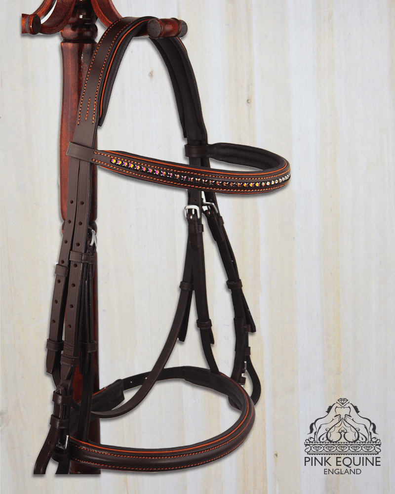 Full Bridle - Brown Leather Crystal English without Flash -Tan piping ...