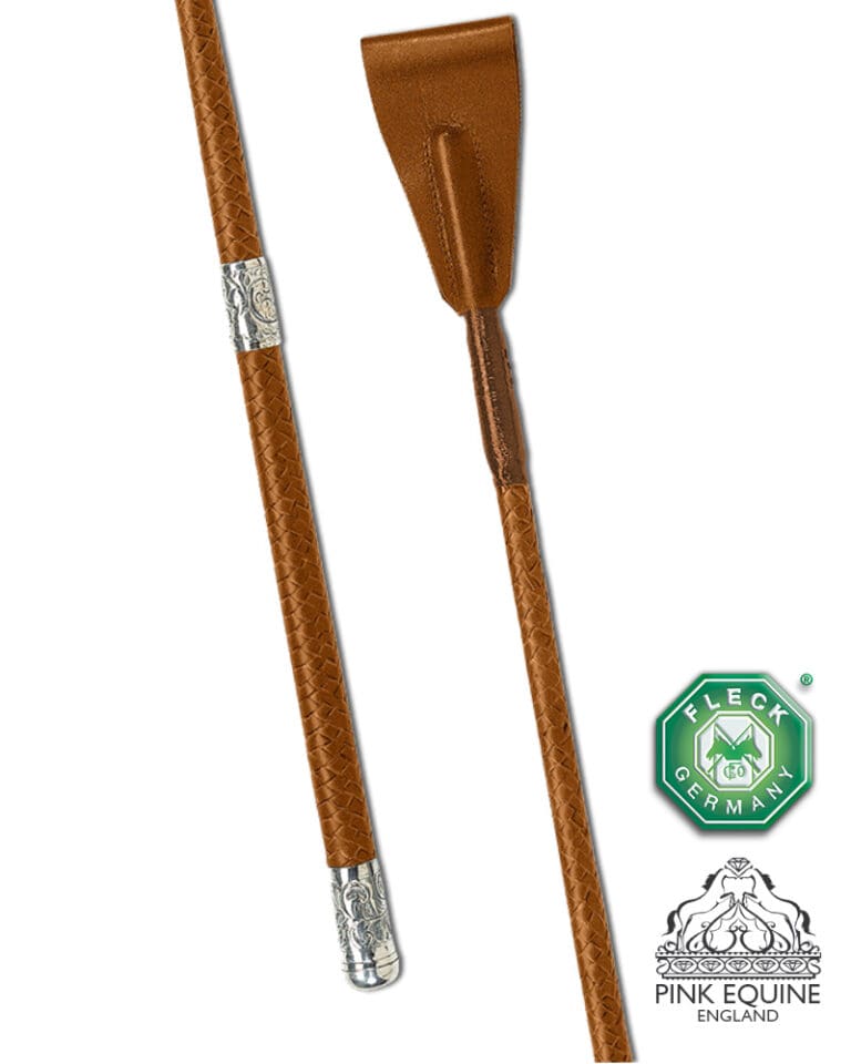 The Fleck Braided Leather Horse Whip with Antique Ferrules