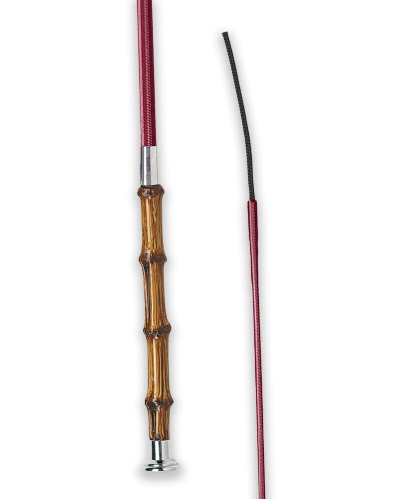 Fleck Bamboo handled dressage whip with Nickel Plated Cap