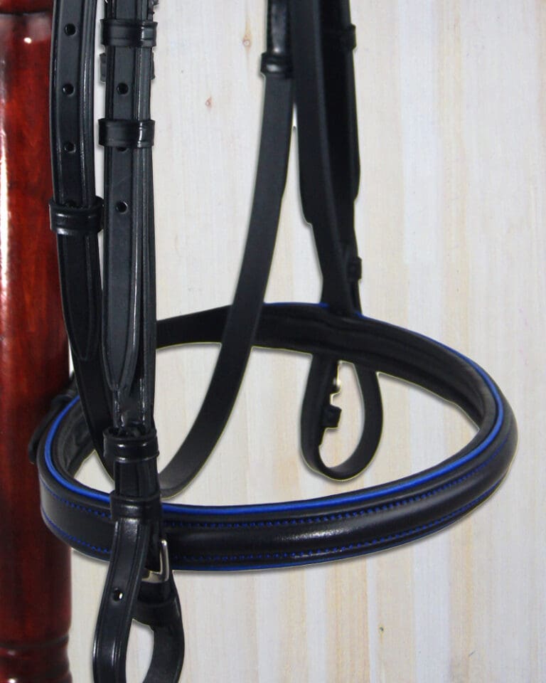 Full Bridle - Black Leather English without Flash -Royal Blue Piping ...