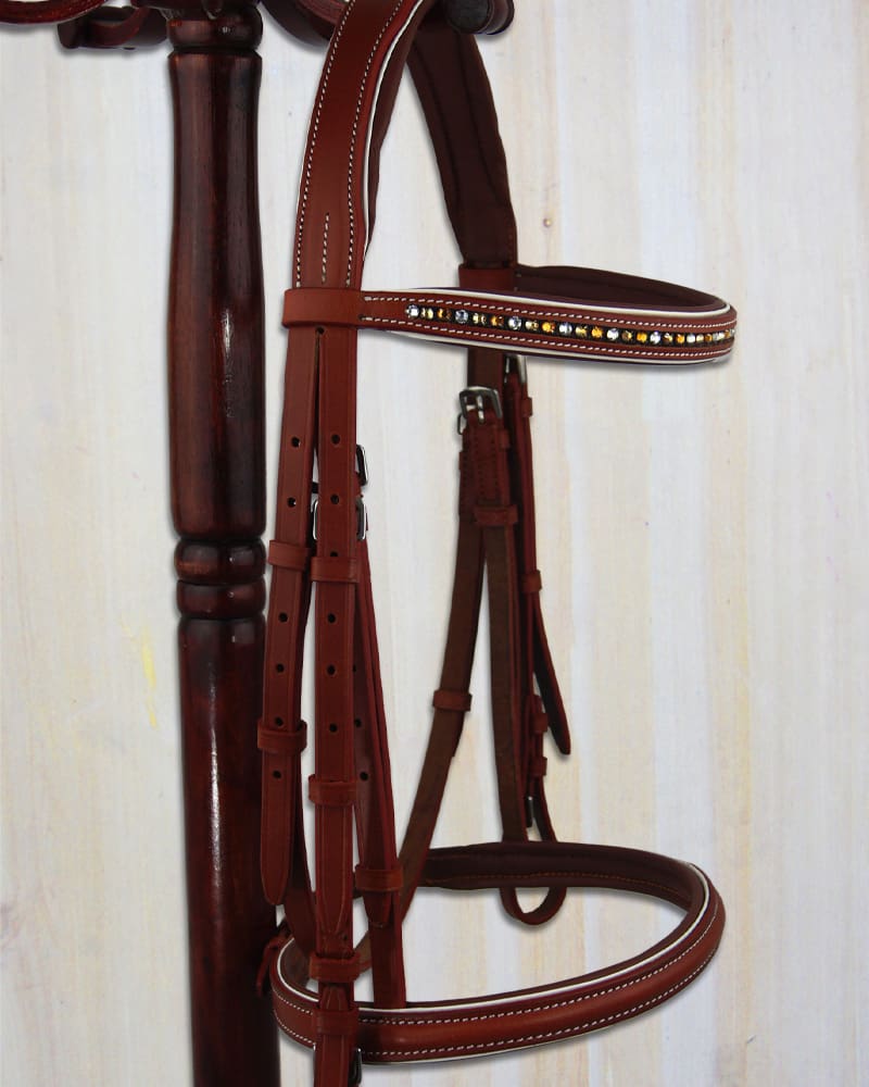 Full Bridle - Tan Leather Crystal English without Flash -White Piping ...