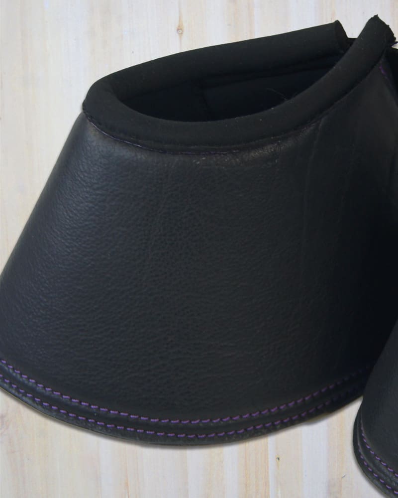 Pink Equine Leather Bell Boots Black with Violet Stitching Full Size